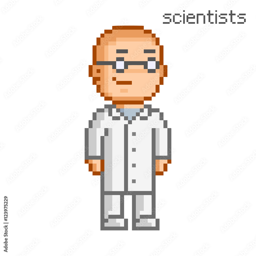 Vector pixel art scientist Stock Vector | Adobe Stock