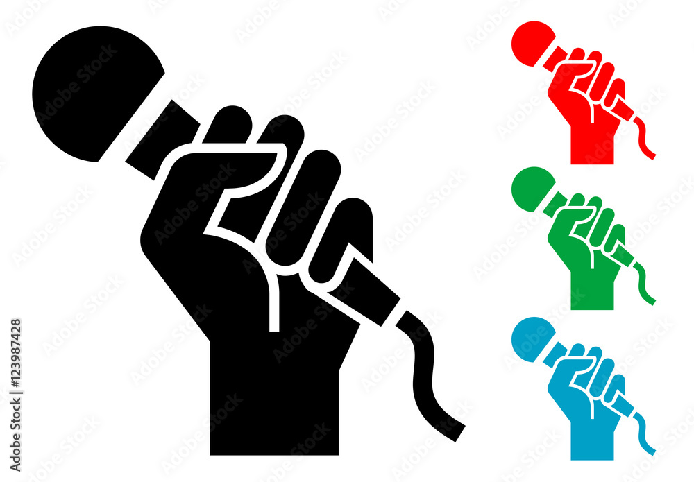 Icono Plano Mano Con Microfono Varios Colores Vector De Stock Adobe Stock