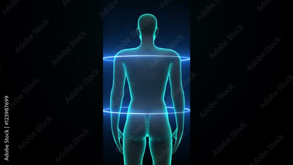 Female Human body scanning lymphatic system. Blue X-ray light. HD Stock ...