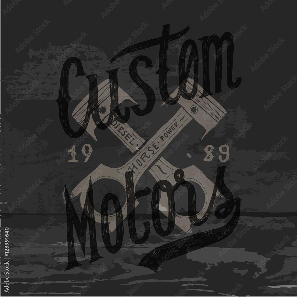 custom motors piston print lettering. handwritten label. Stock Vector ...