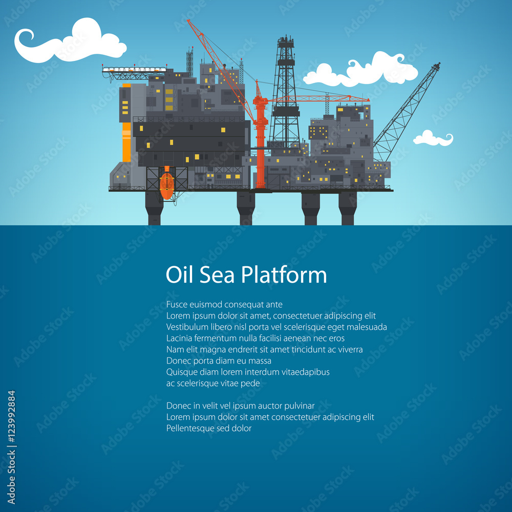 Offshore Sea Oil Platform at Sea and Text, Oil Industry , Poster ...