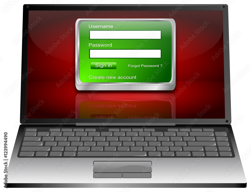 Vecteur Stock Laptop Computer with Login Screen - 3D illustration ...