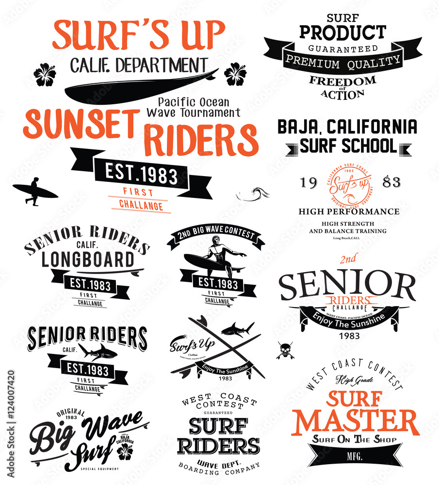 vector surf label and print set Stock Vector | Adobe Stock