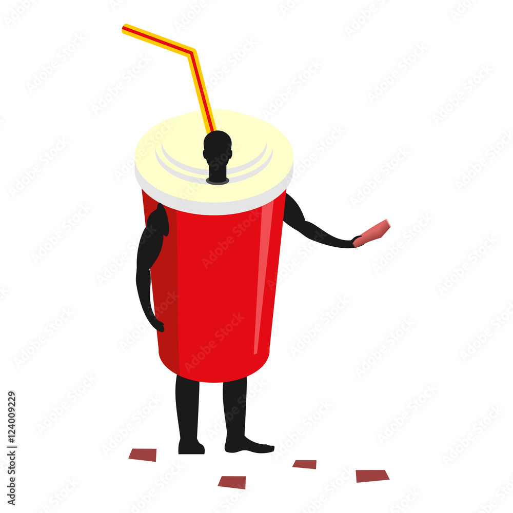 Paper cup man mascot promoter. Male in suit drink distributes fl Stock ...
