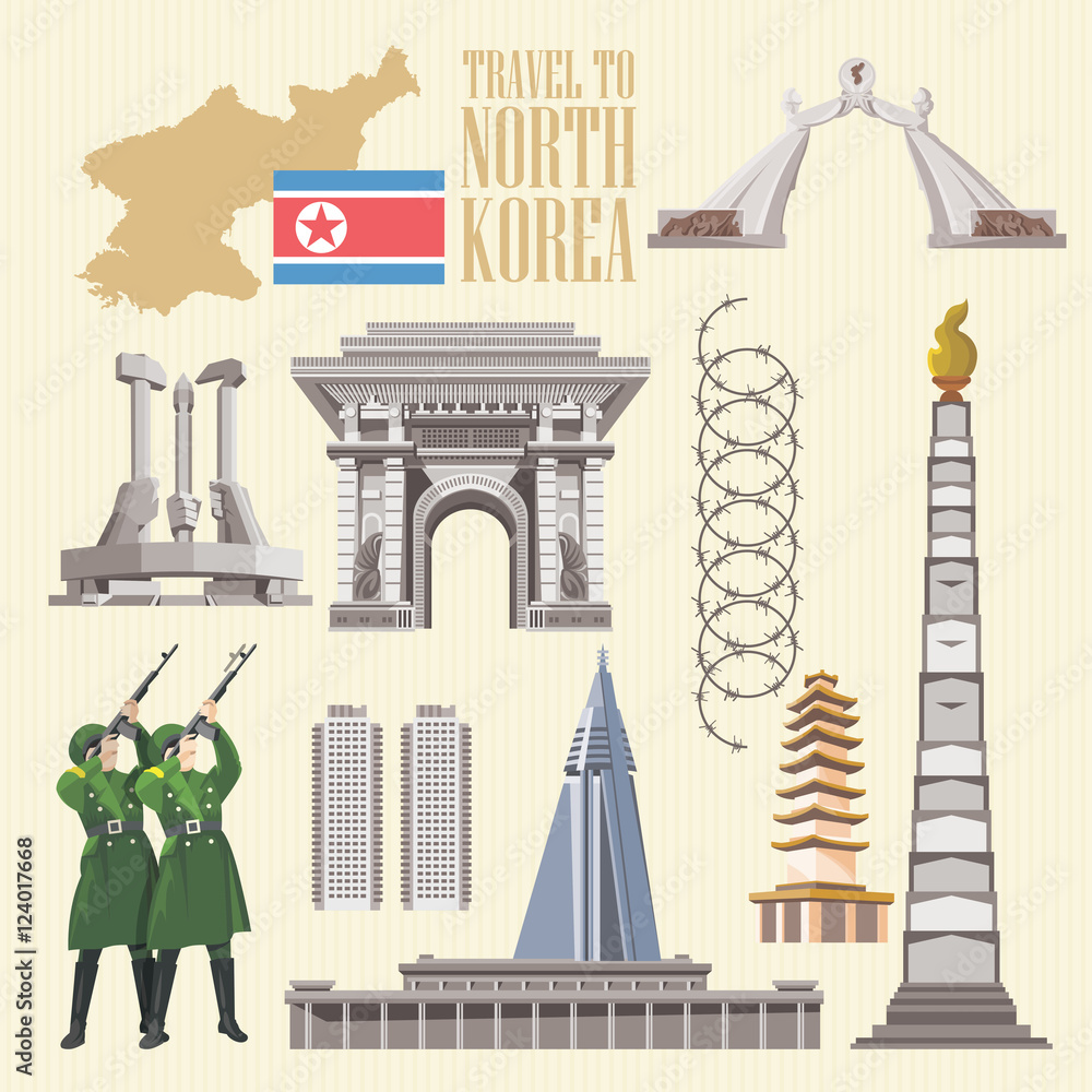 North Korea poster with korean symbols. North Korea vector illustration ...