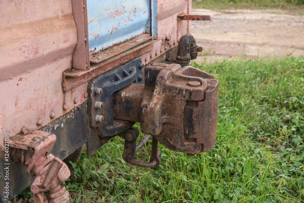 Train / View of rail joints of railway carriages abandoned. Stock Photo ...