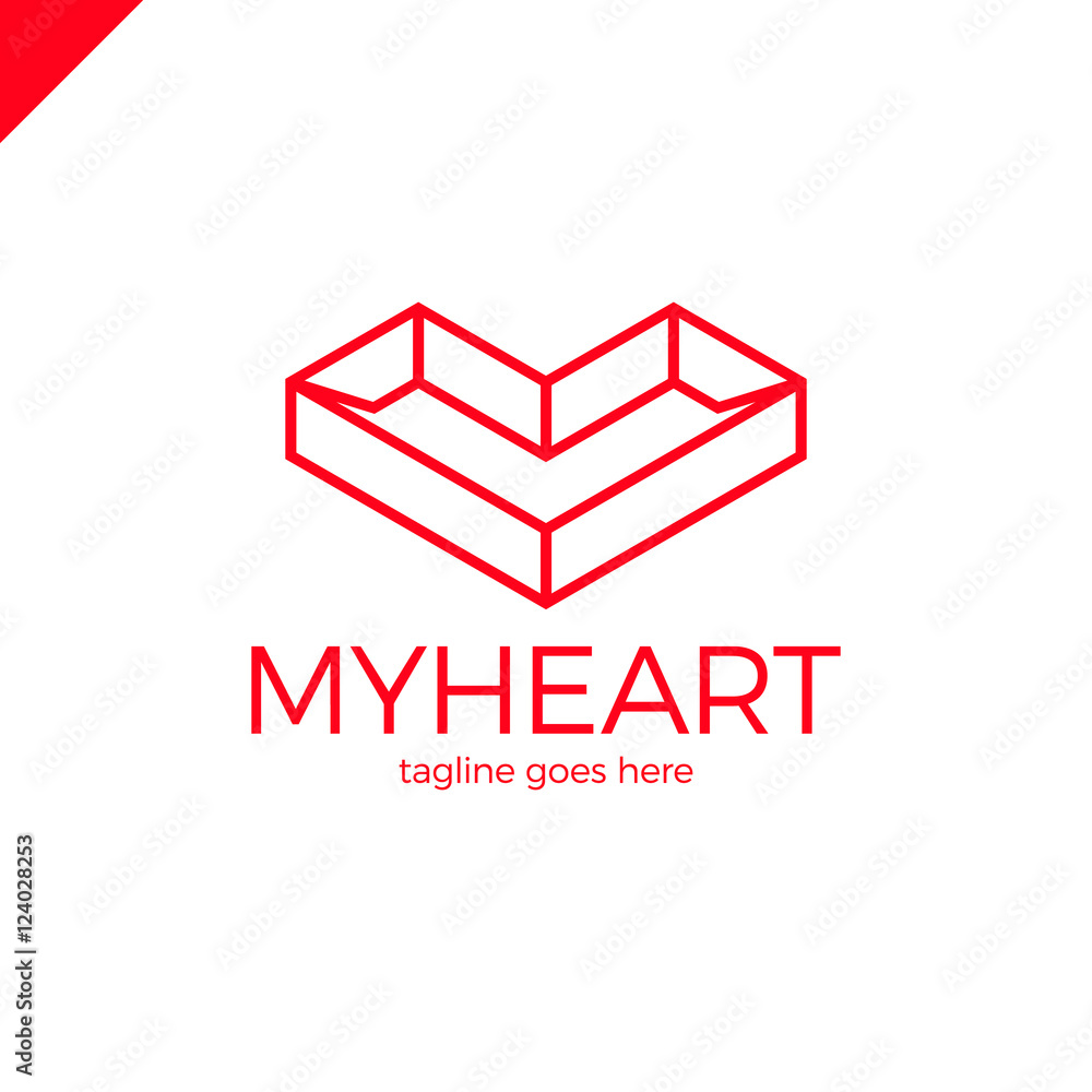 Abstract letter M and heart logo symbol. Isometric love line logotype ...