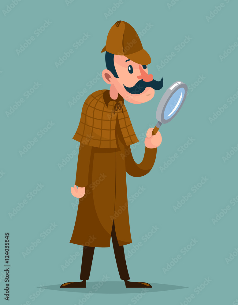 Victorian detective magnifying glass investigation mascot cartoon ...