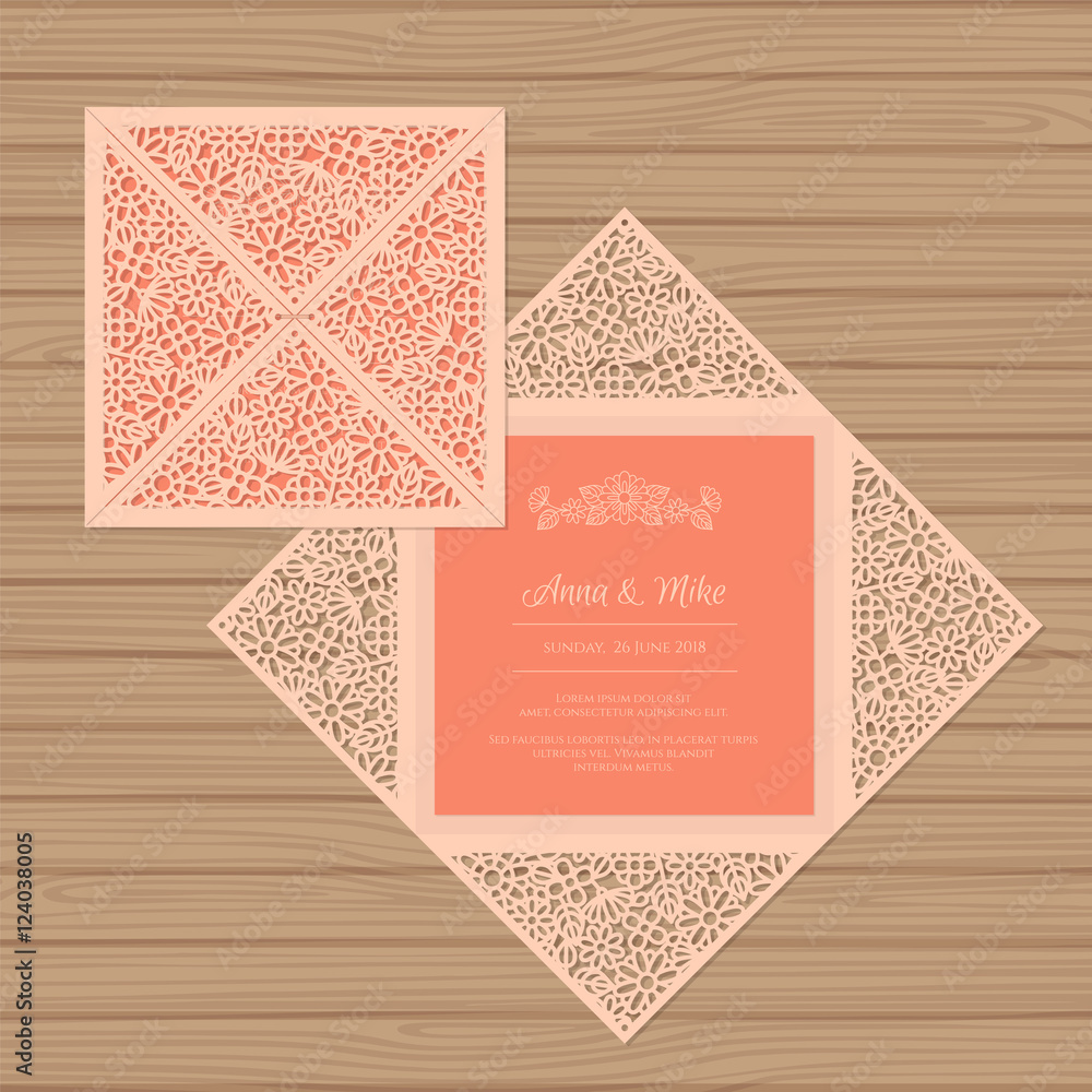 Wedding Invitation Or Greeting Card With Flower Ornament Cut Laser Wedding Invitation Or Greeting Card With Flower Ornament Cut Laser