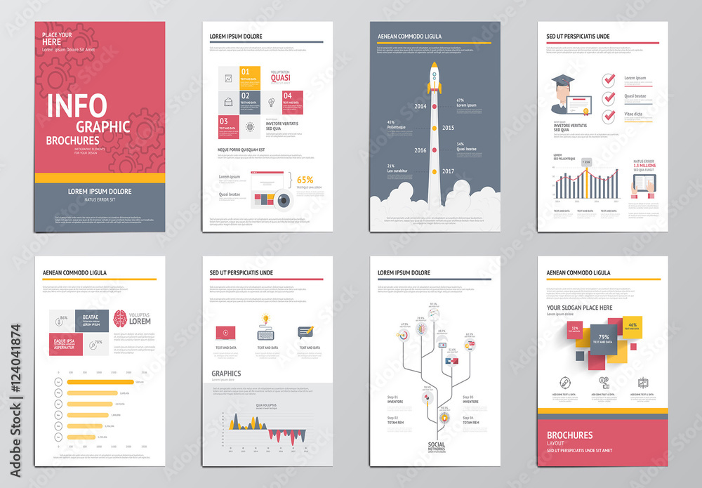 Gear Element Eight Page Infographics Kit Stock Template | Adobe Stock