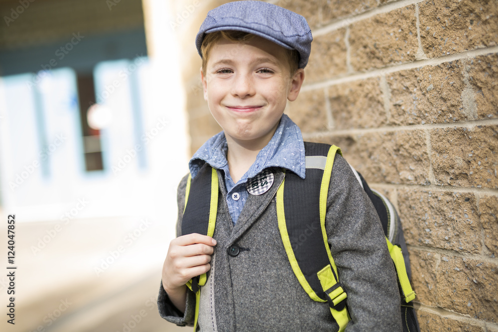 Pre teen boy at school Stock Photo | Adobe Stock