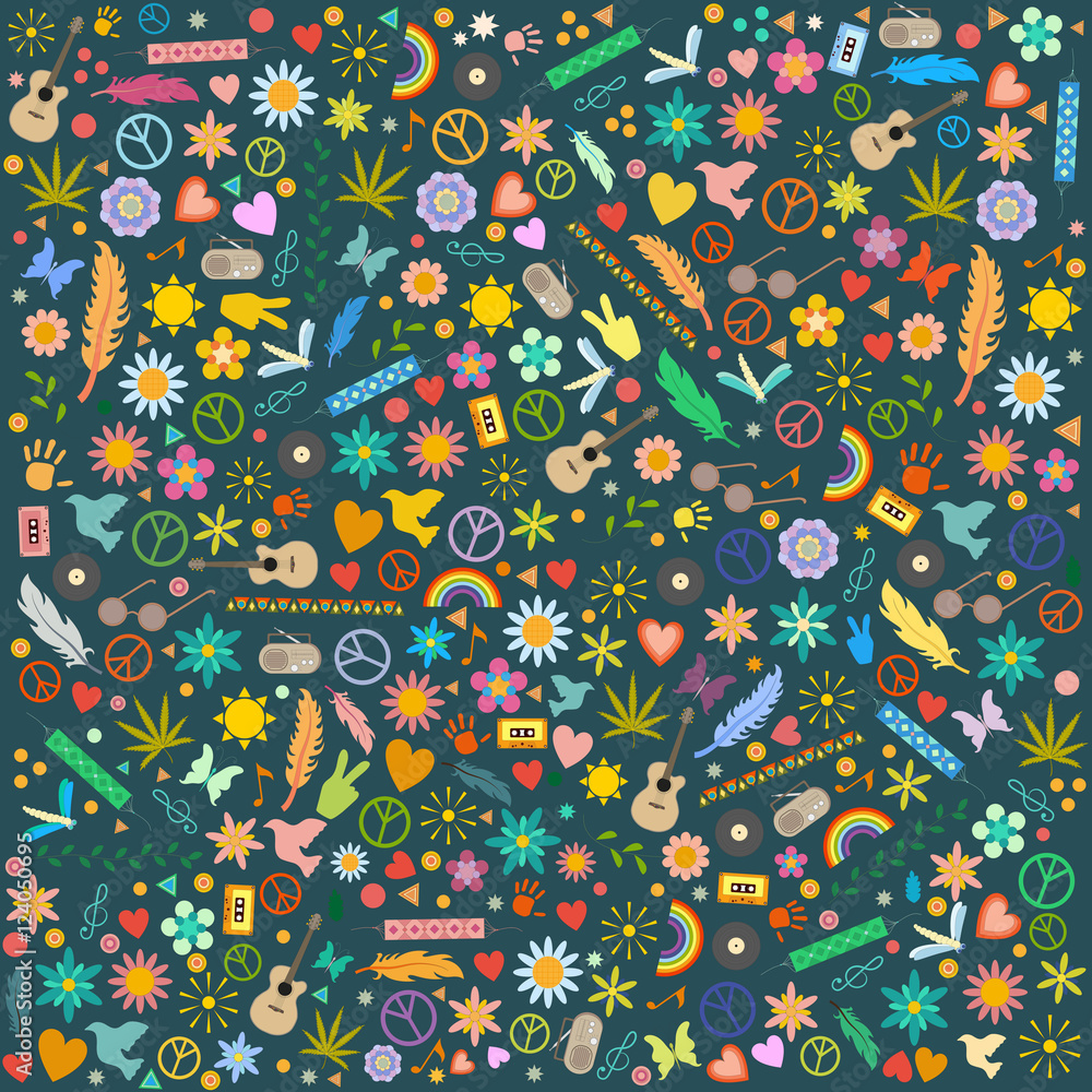 vector pattern of hippie symbols Stock Vector | Adobe Stock