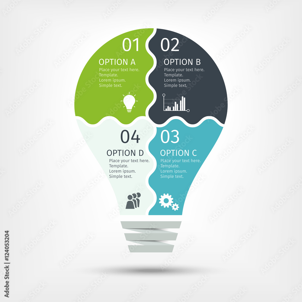 Modern light bulb infographic, 4 options. Template for presentation ...