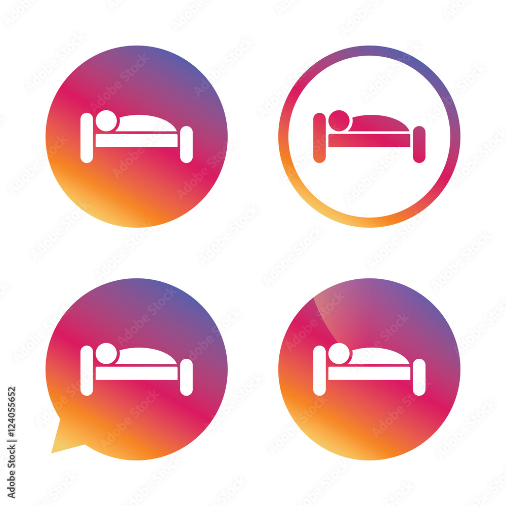 Human in bed icon. Rest place. Sleeper symbol. Stock Vector | Adobe Stock