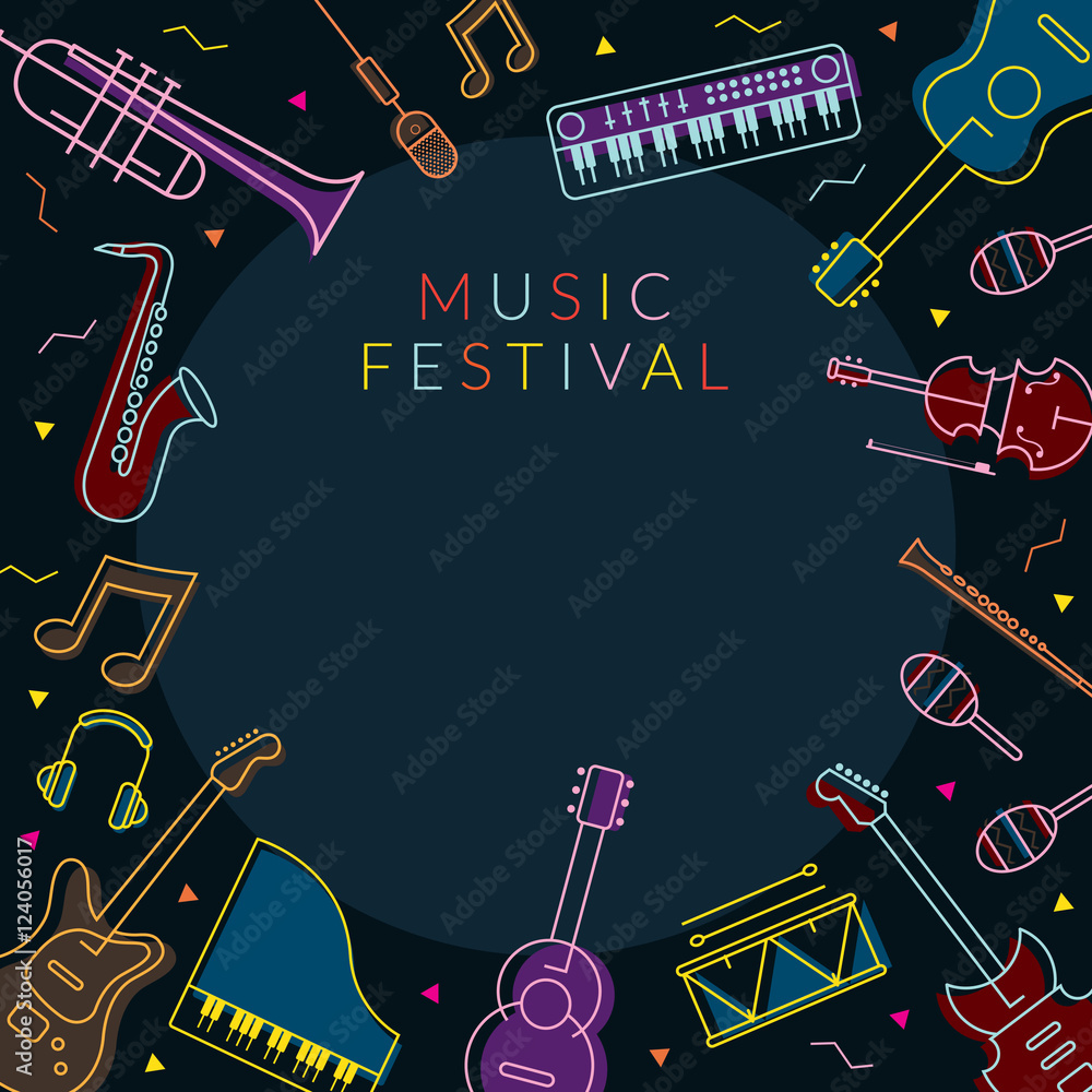 Music Instruments Objects Frame, Line Design, Festival, Event, Live ...