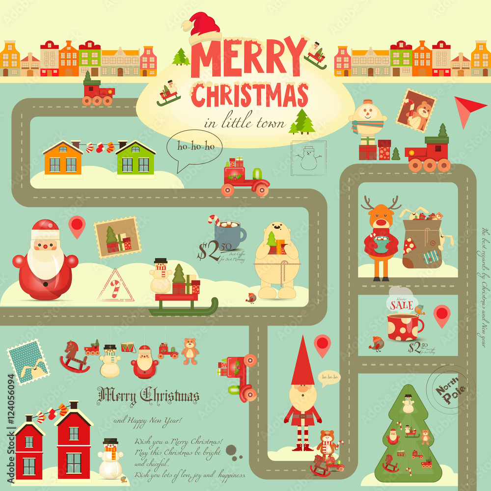 Christmas characters on City Map Stock Vector | Adobe Stock