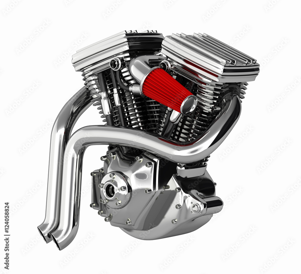 Motorcycle engine v twin isolated on white background 3d render Stock ...