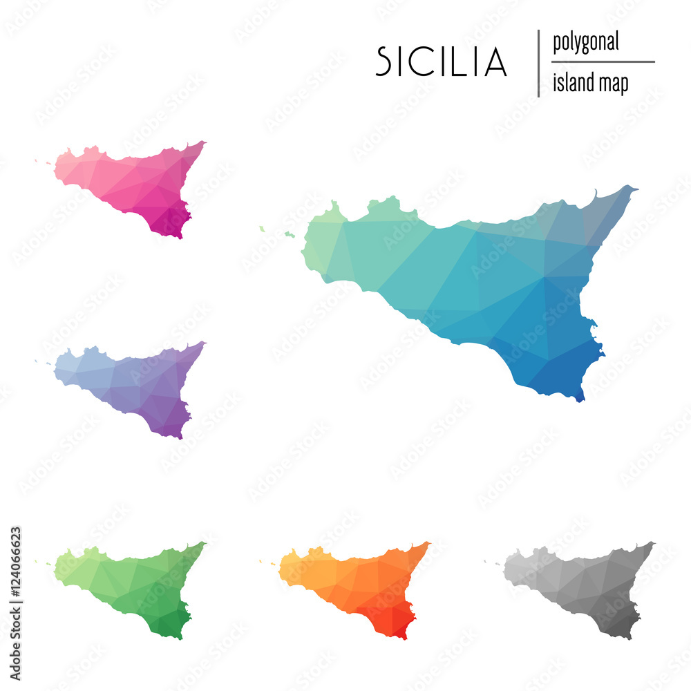 Set of vector polygonal Sicilia maps filled with bright gradient of low ...