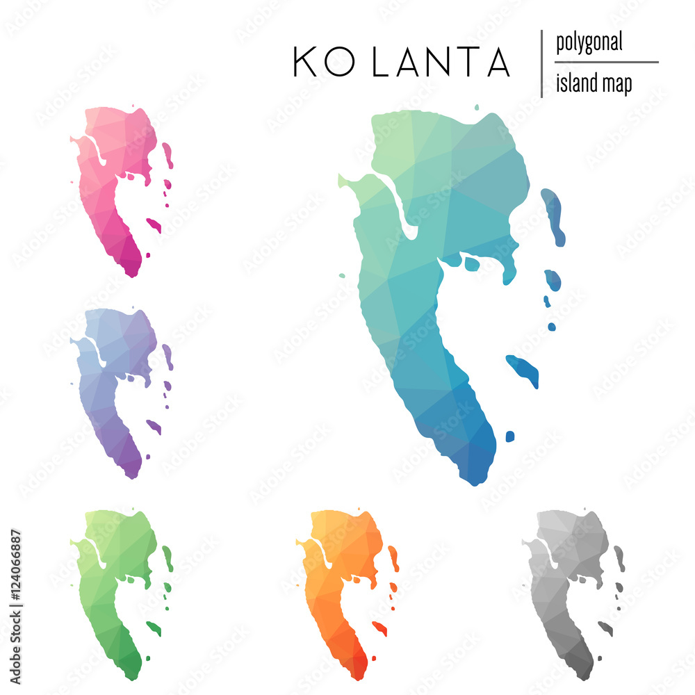 Set of vector polygonal Ko Lanta maps filled with bright gradient of ...