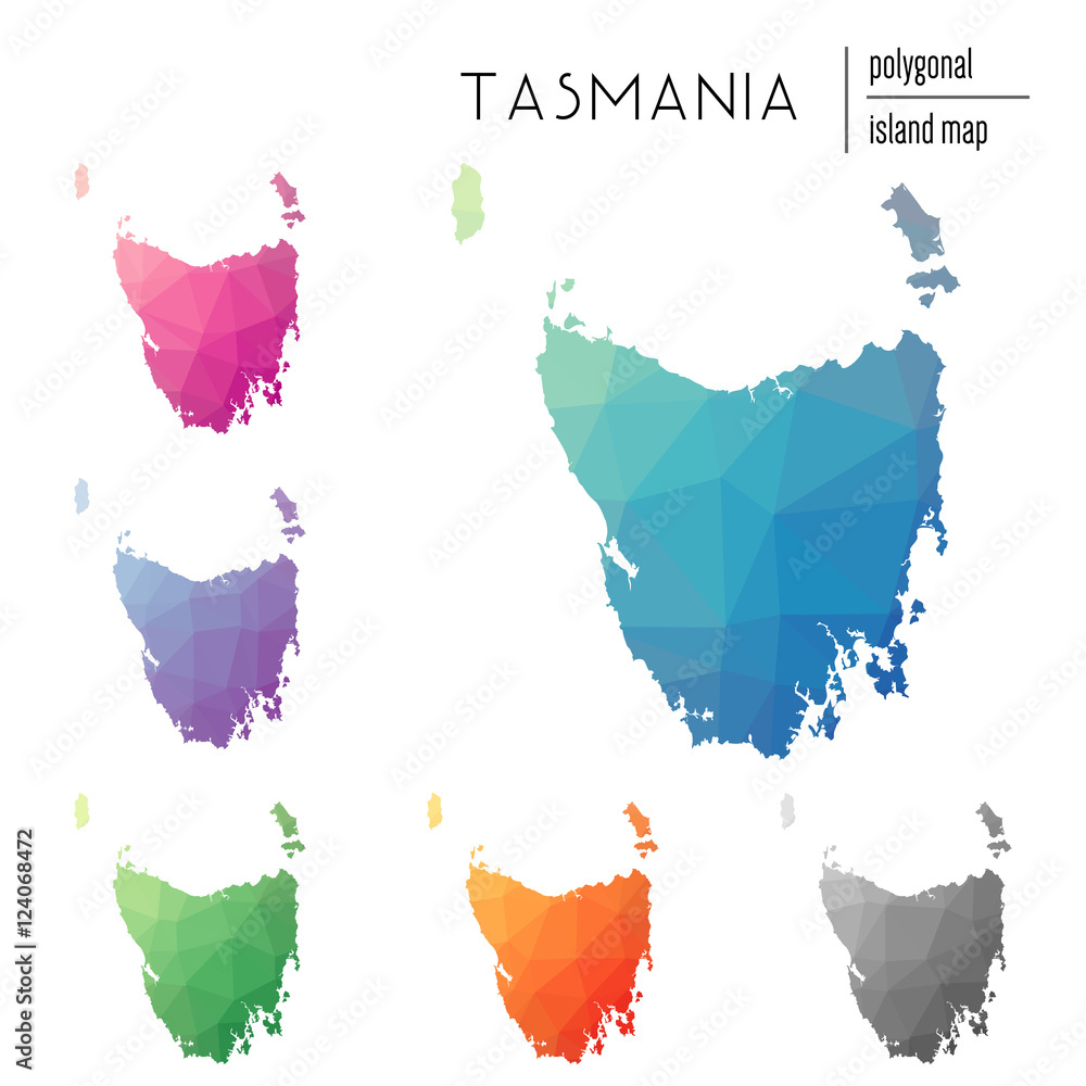 Set of vector polygonal Tasmania maps filled with bright gradient of ...