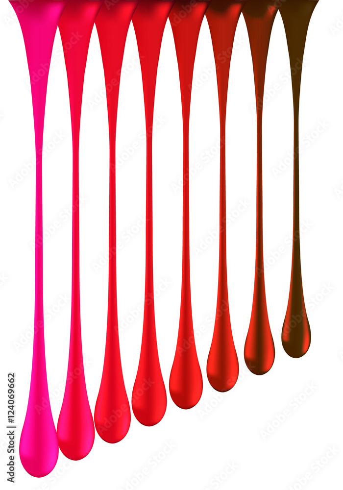 Rainbow glossy red paint drop blobs isolated on white. vector. 3d ...