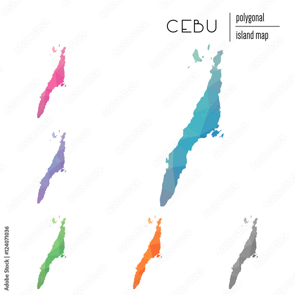 Set of vector polygonal Cebu maps filled with bright gradient of low ...