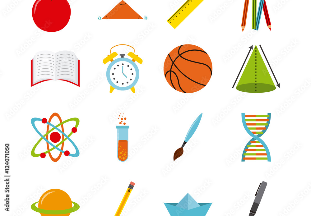16 Color School Supplies and Tools Icon Set Stock Template | Adobe Stock