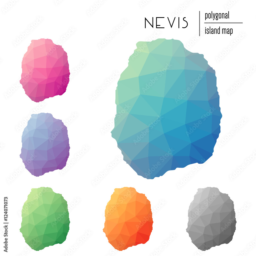 Set of vector polygonal Nevis maps filled with bright gradient of low ...