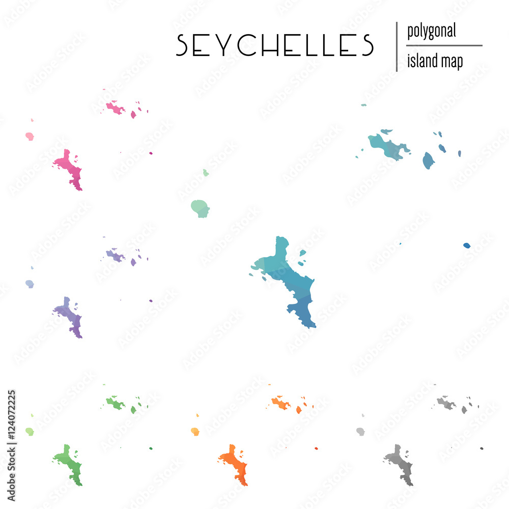 Set of vector polygonal Seychelles maps filled with bright gradient of ...