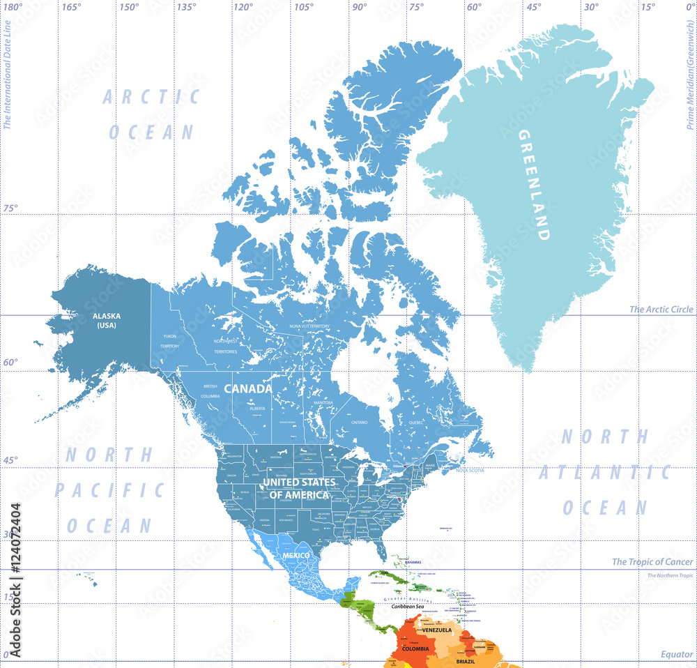 Vector North America high detailed vector map. All layers detachable ...