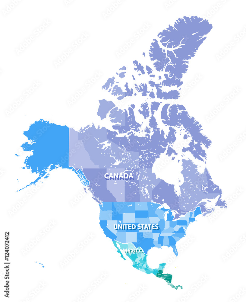 North America high detailed vector map with states borders of Canada ...