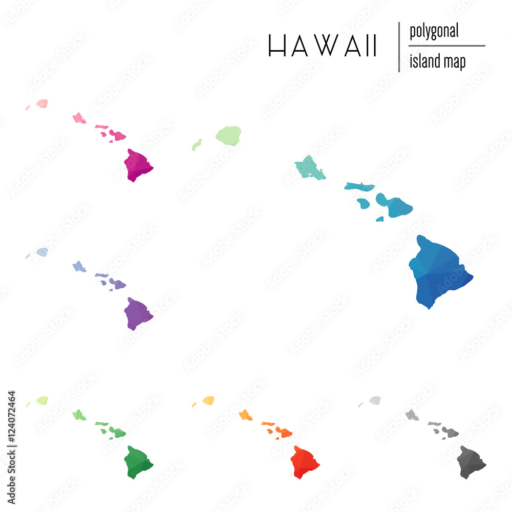 Set of vector polygonal Hawaii maps filled with bright gradient of low ...