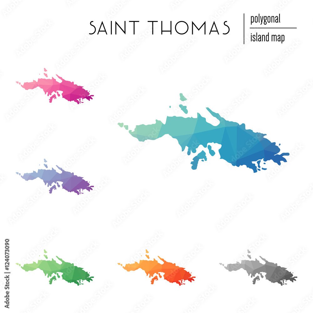 Set of vector polygonal Saint Thomas maps filled with bright gradient ...