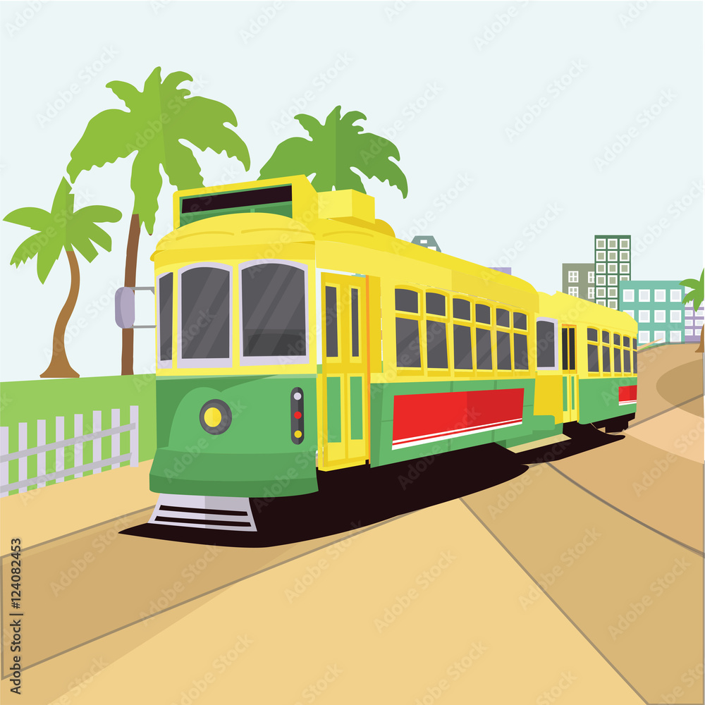 Vector illustration of colorful tram Stock Vector | Adobe Stock