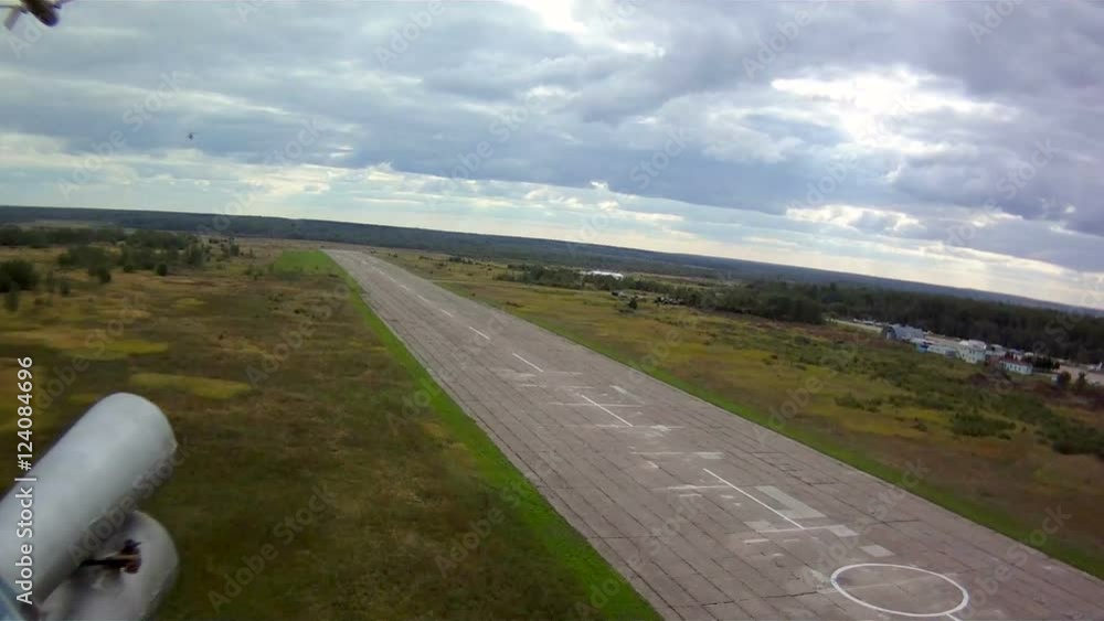 Helicopter flight. Aerial view of runway Stock Video | Adobe Stock