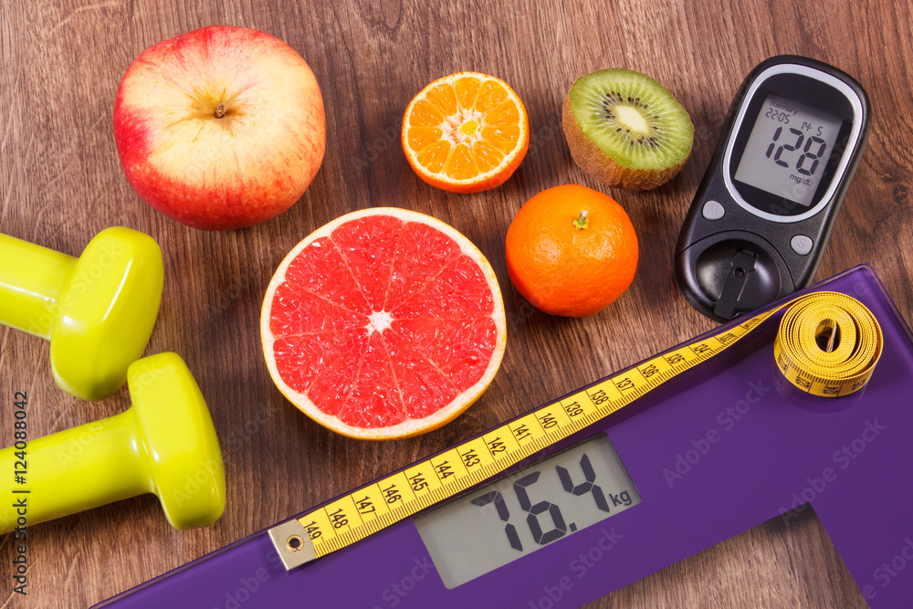 Electronic bathroom scale and glucometer with result of measurement ...