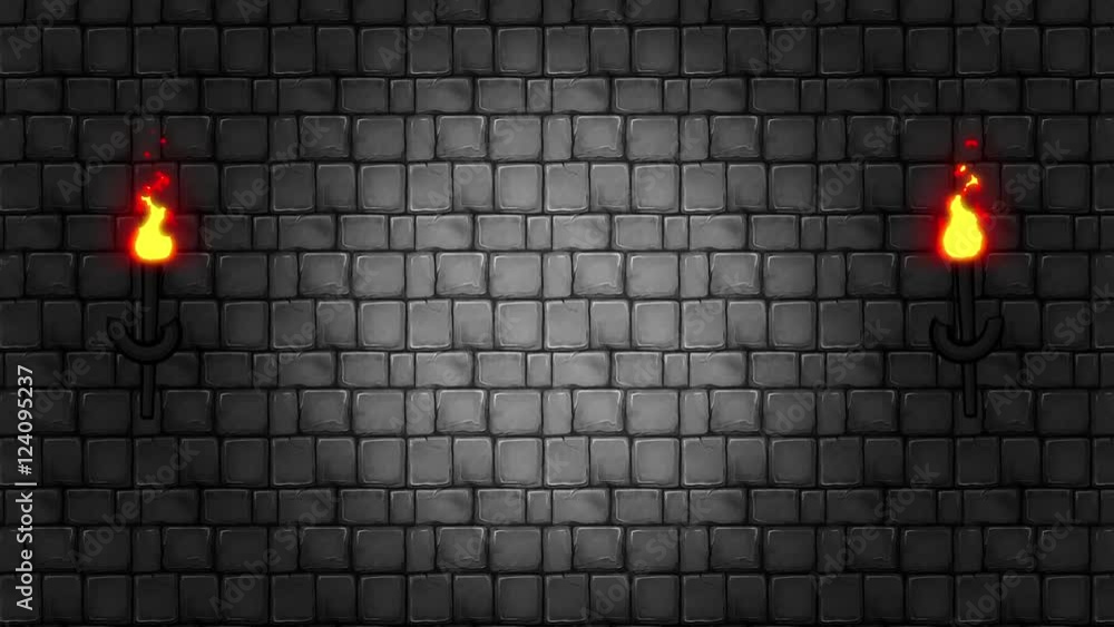 Dark And Spooky Dungeon with Torches Hanging on a Brick Wall Stock ...