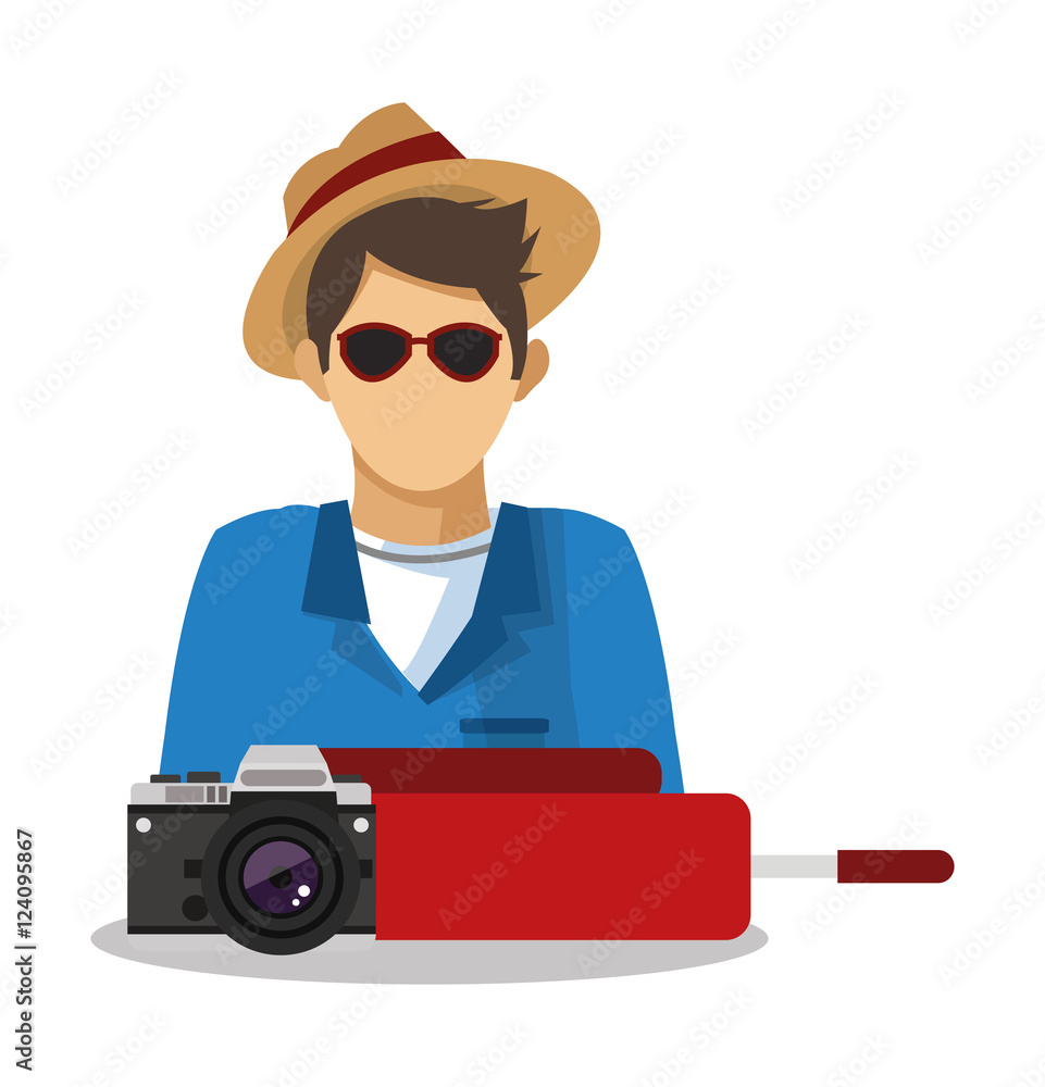 Tourist man with hat and camera icon. Travel trip vacation and tourism ...