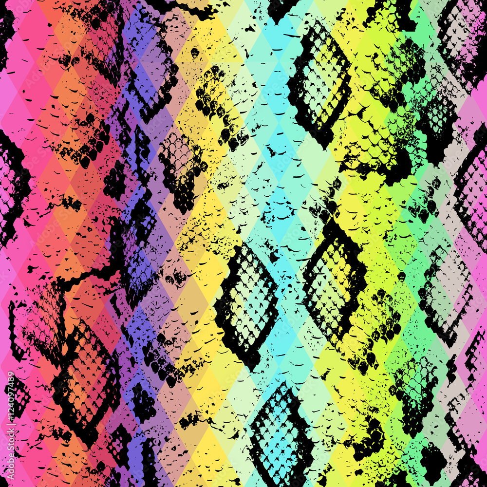 Snake skin texture with colored rhombus. Geometric background. Seamless ...
