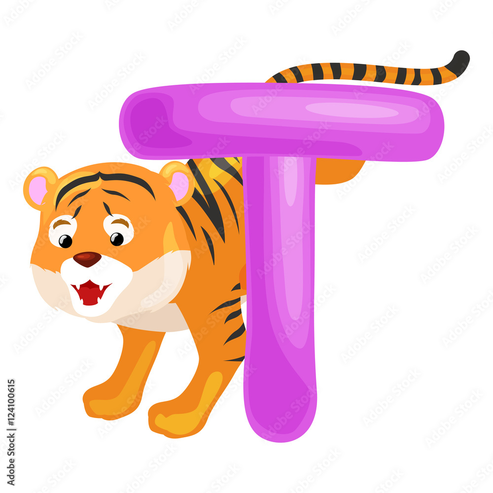 letter T with tiger animal for kids abc education in preschool. Stock ...