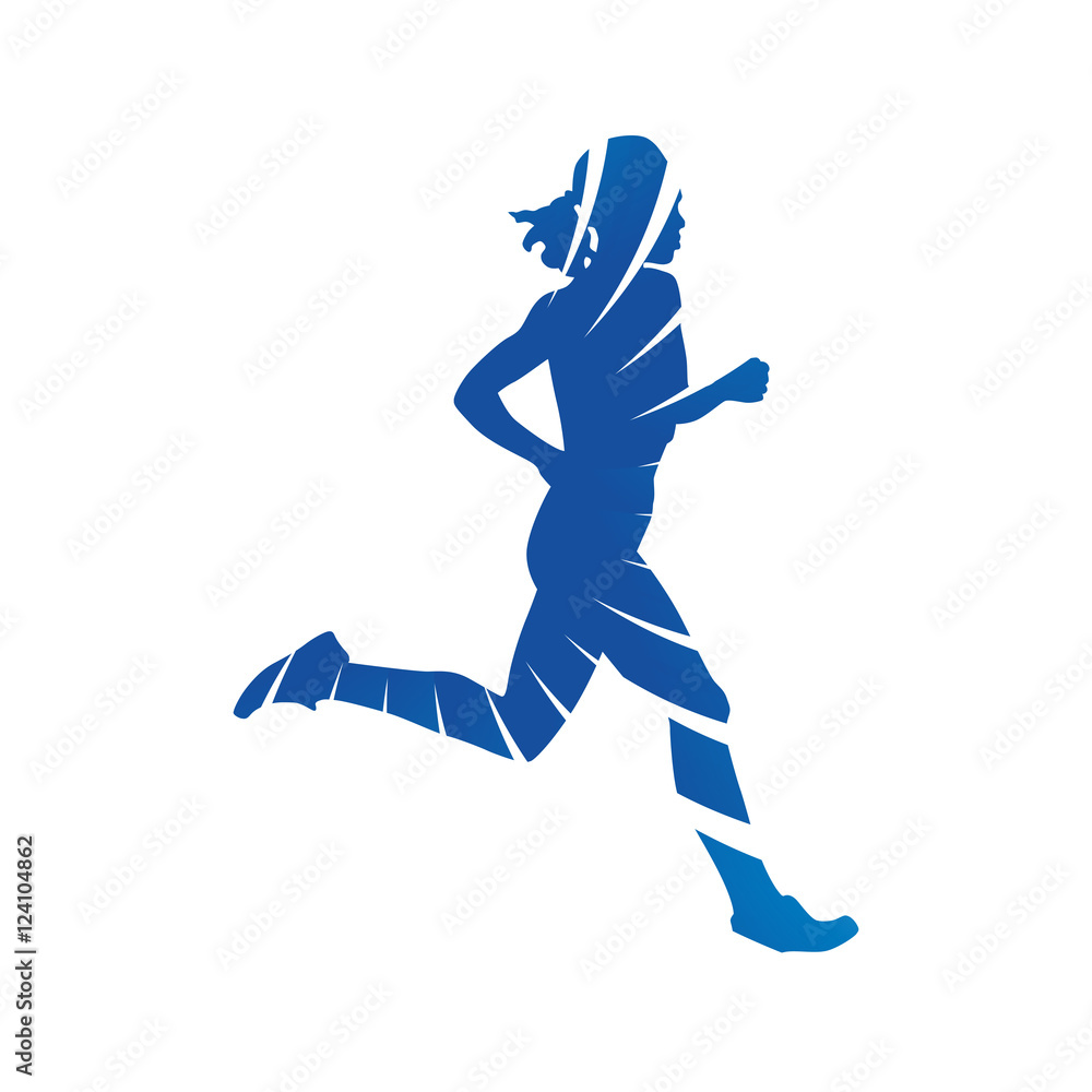 Run. Blue running woman, abstract vector silhouette Stock Vector ...