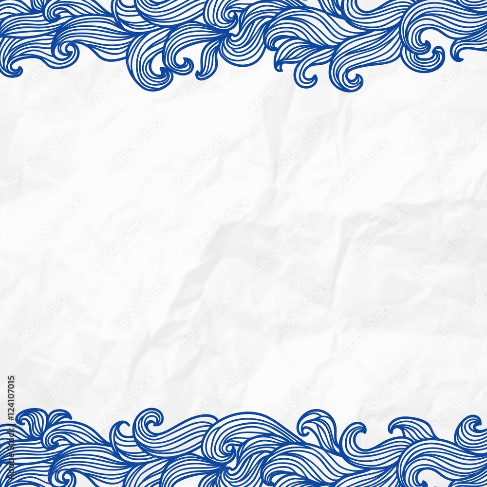 Beautiful background with hand drawn doodle curly waves and crumpled ...