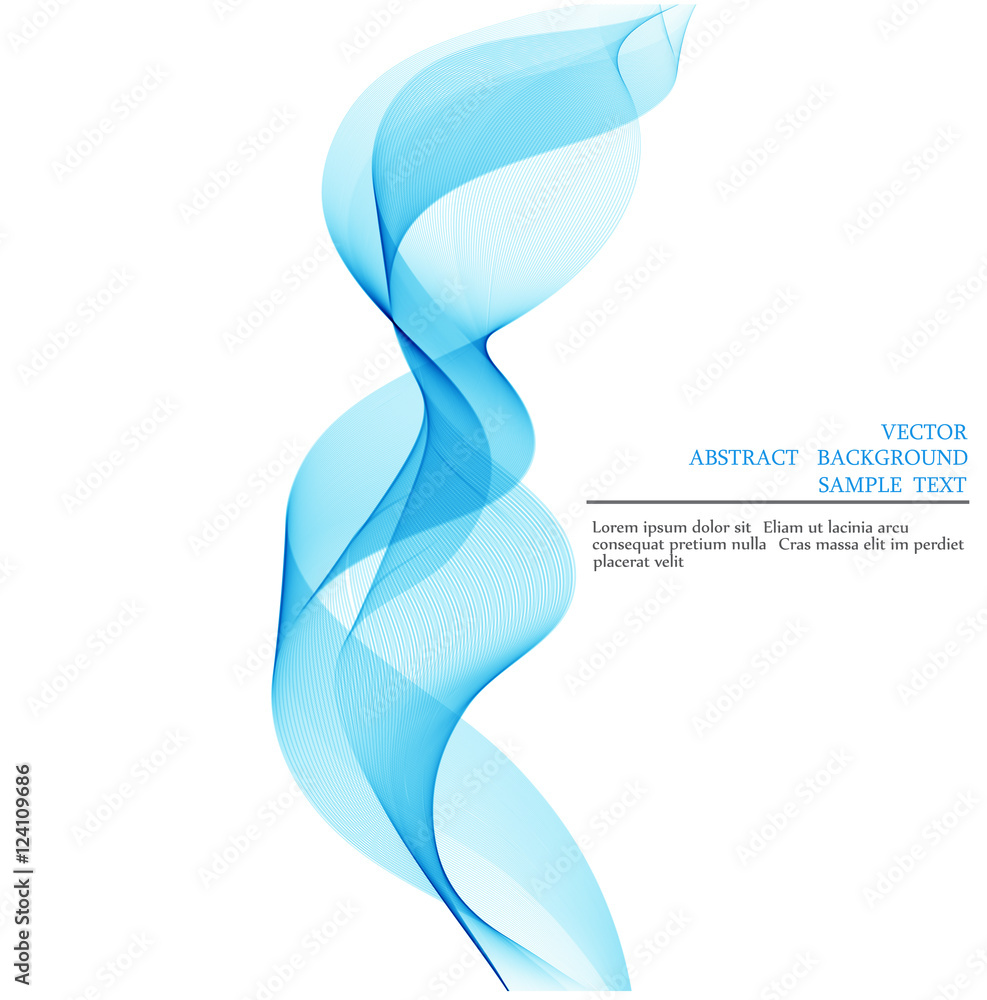 Abstract vector background, blue transparent waved lines. Blue smoke ...
