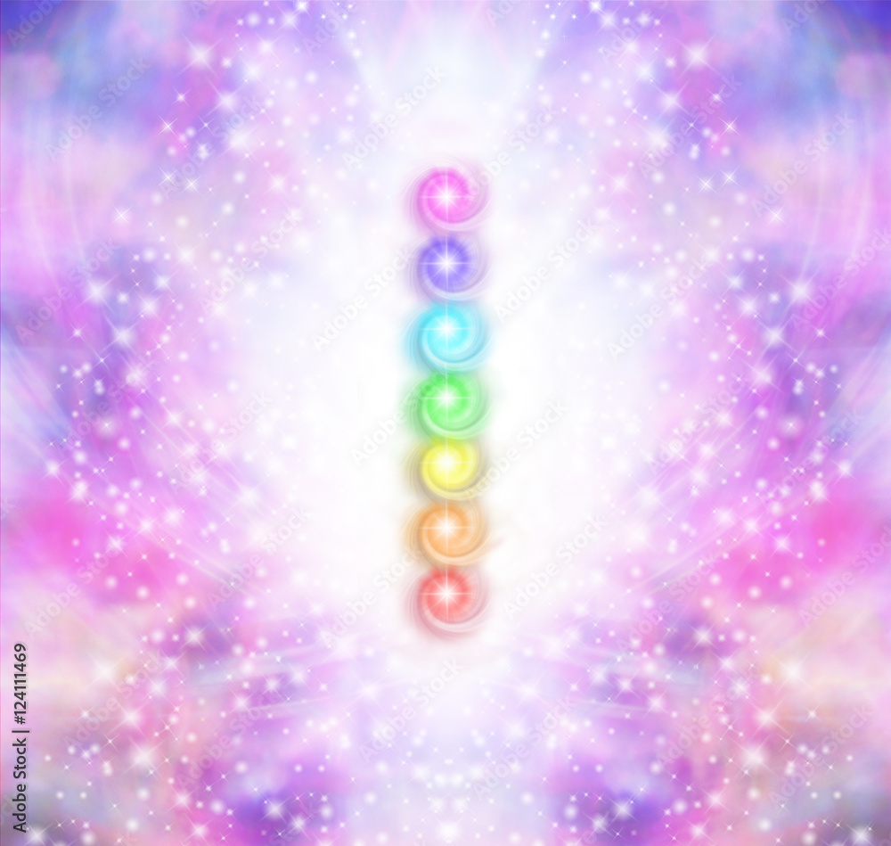 Seven Chakra Vortex Stack - Symmetrical oink and purple sparkling ...