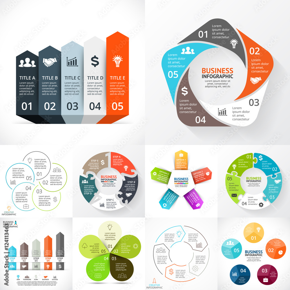 Vector circle infographic set. Business diagrams, arrows graphs, linear ...