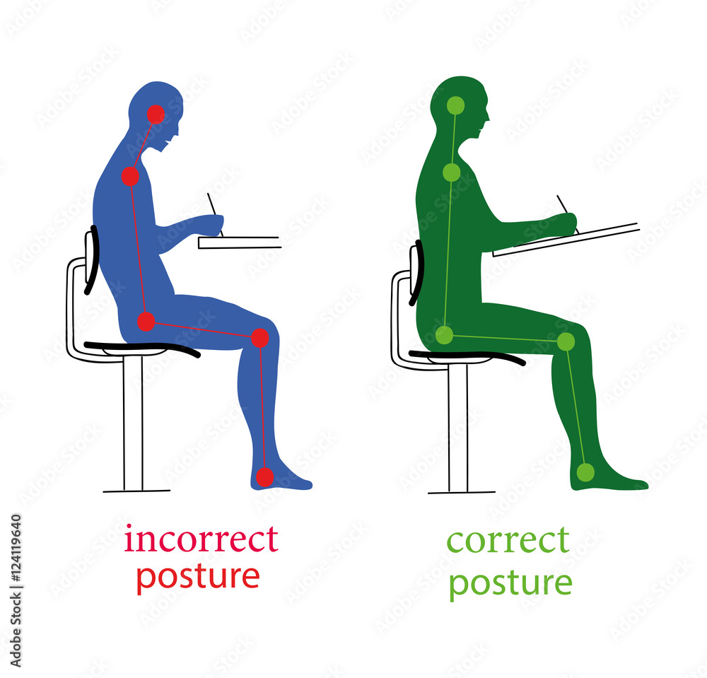 correct and incorrect posture when writing. vector illustration Stock ...