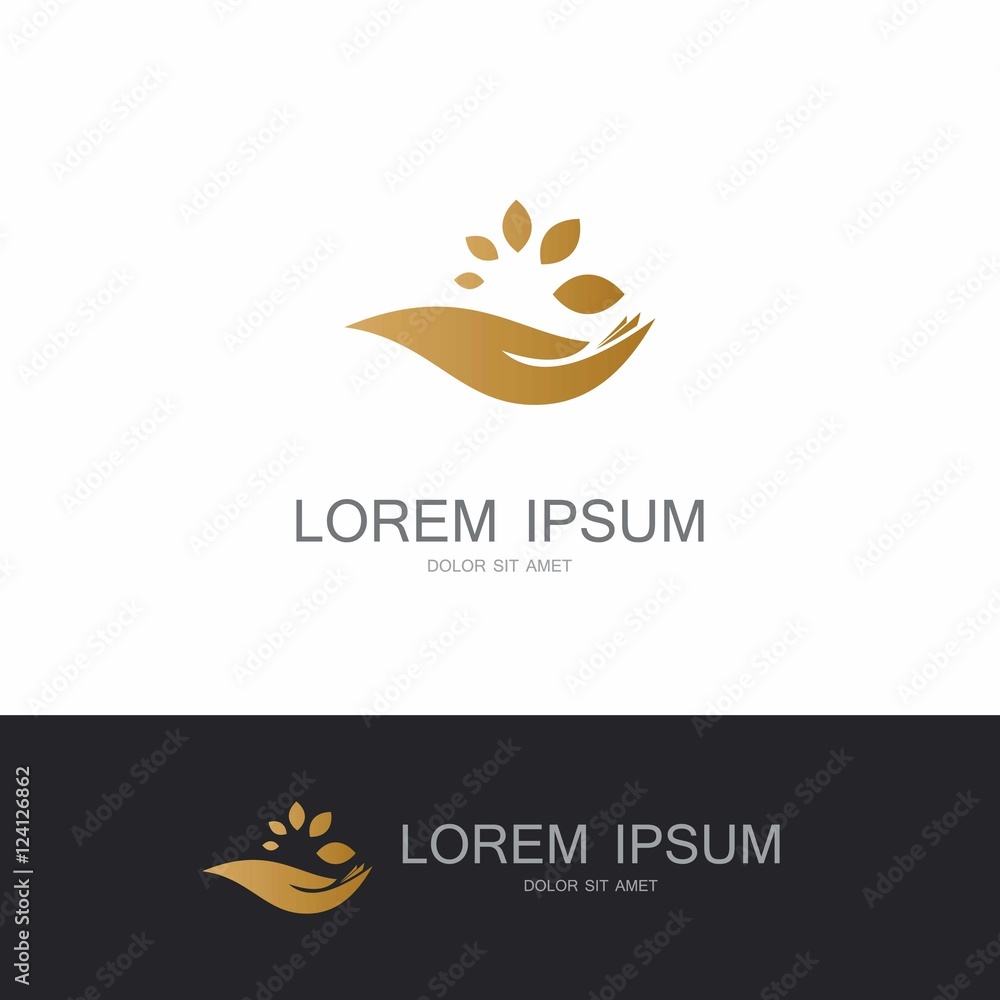 hand leaf gold logo Stock Vector | Adobe Stock