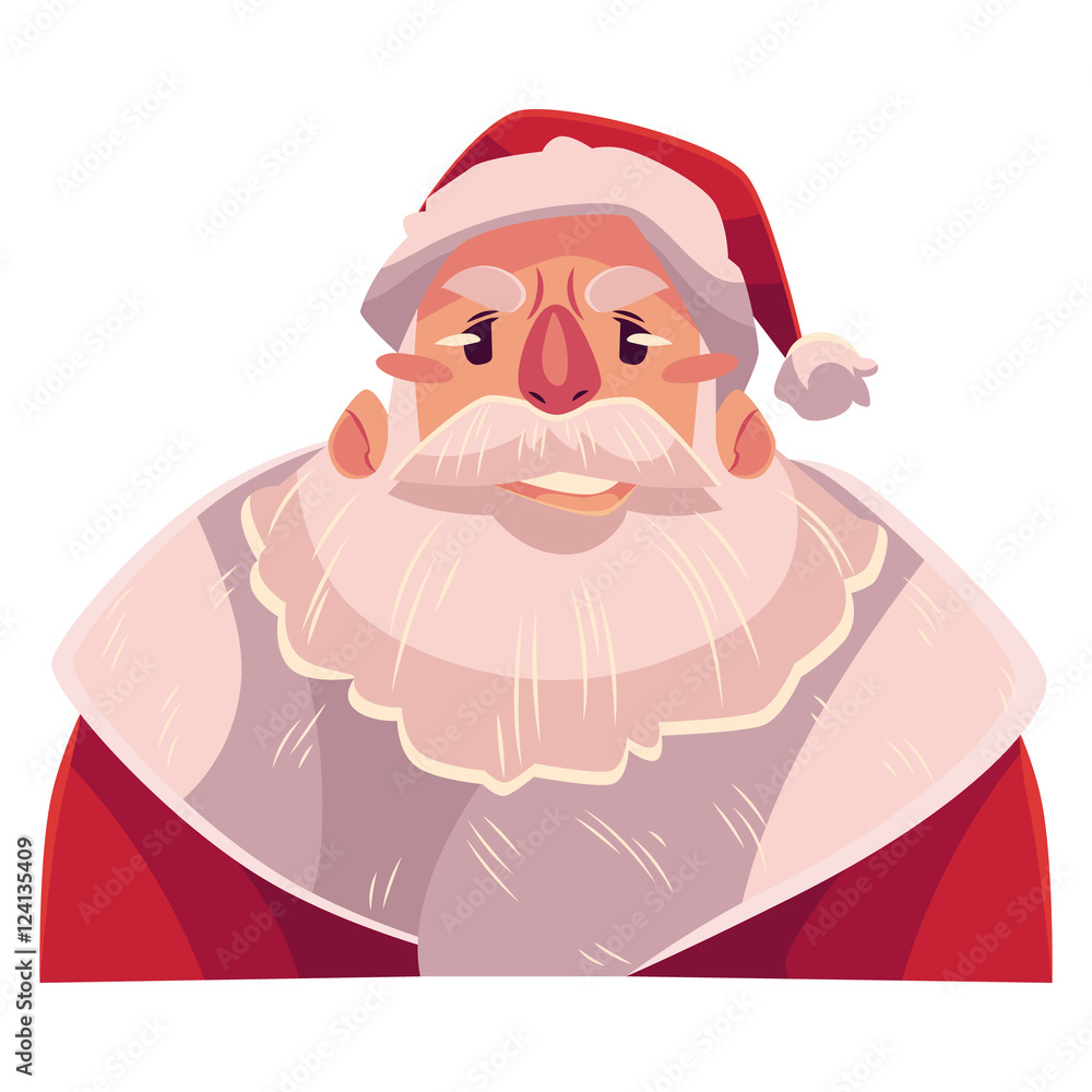 Santa Claus face, upset, confused facial expression, cartoon vector ...
