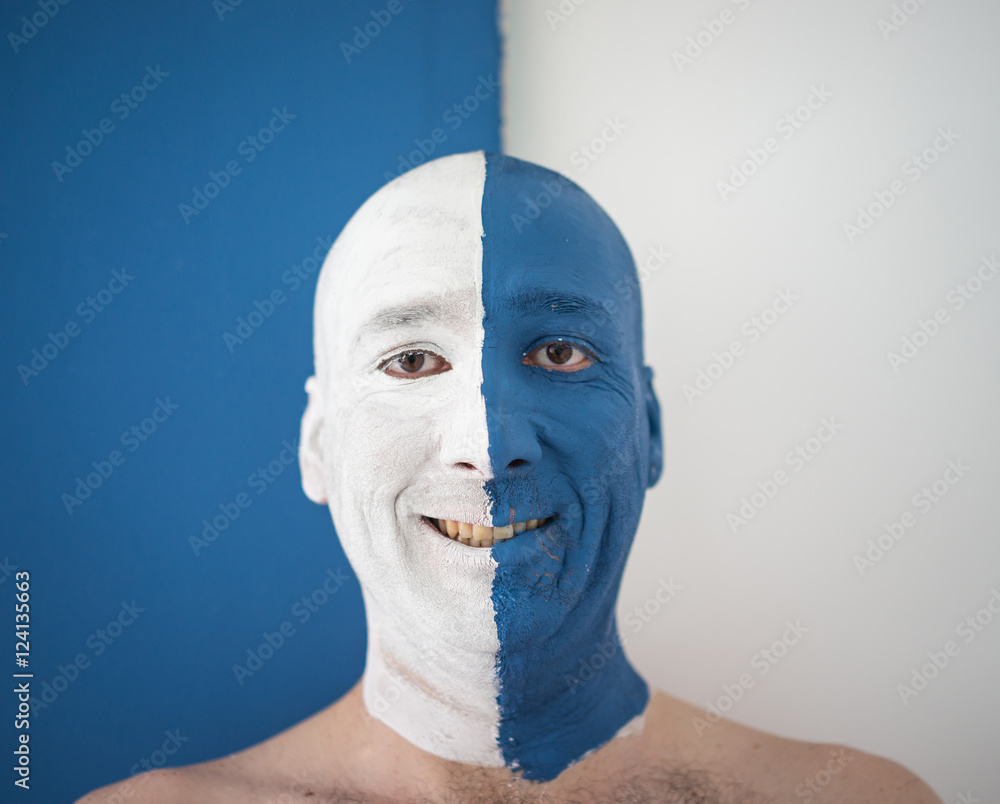 Blue and white face portait photo of a man Stock Photo | Adobe Stock
