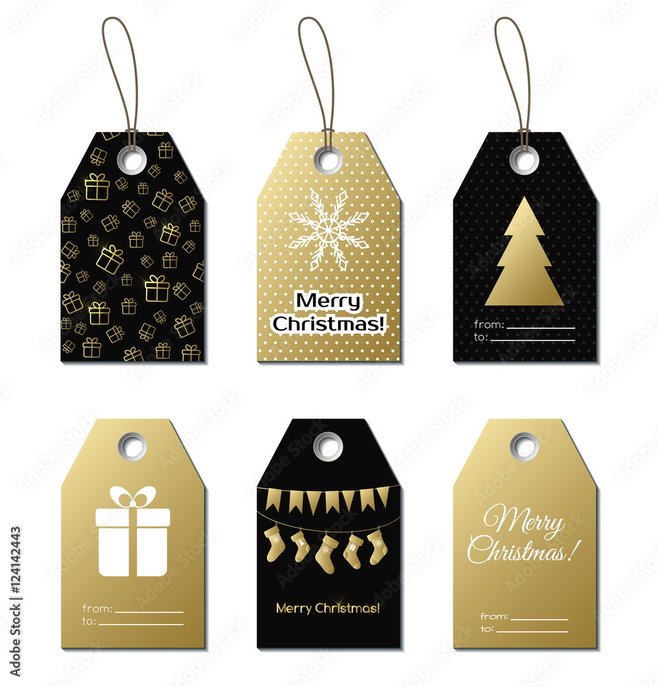 Christmas gift tags. Vector gold labels Stock Vector | Adobe Stock